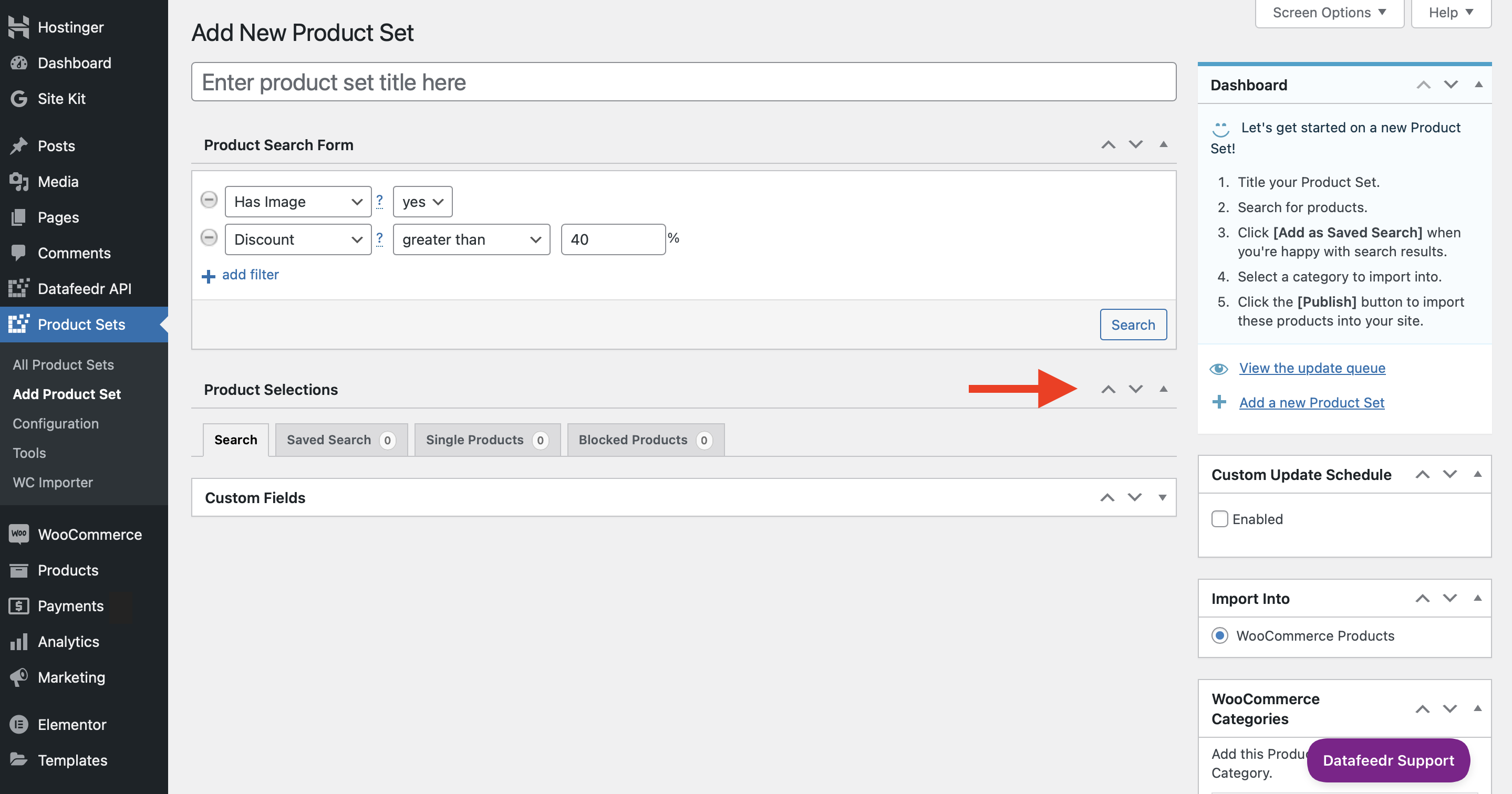 Customize "Add New Product Set" Page Layout